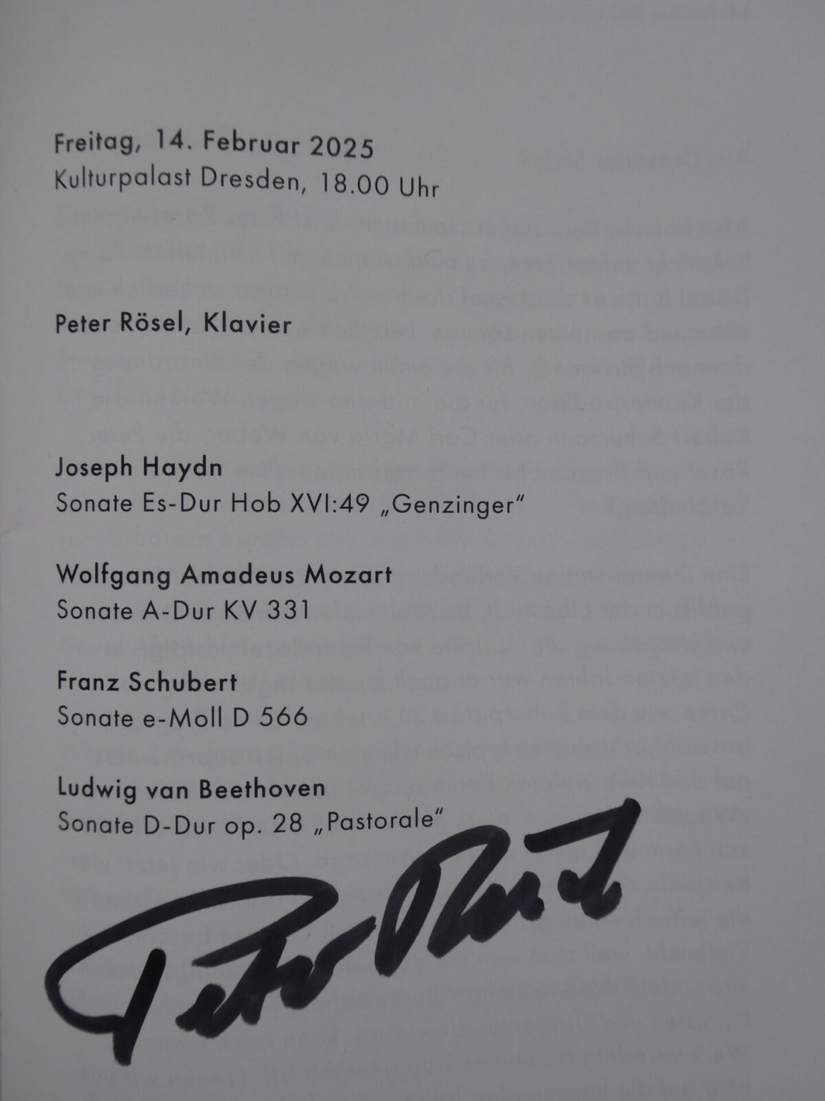 Recital zum 80. Geburtstag von Peter Rösel, Klavier Kulturpalast ...